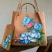 Leather Laptop Bag Women Flower Large Tote Bag Hand Painted Brown Work ...