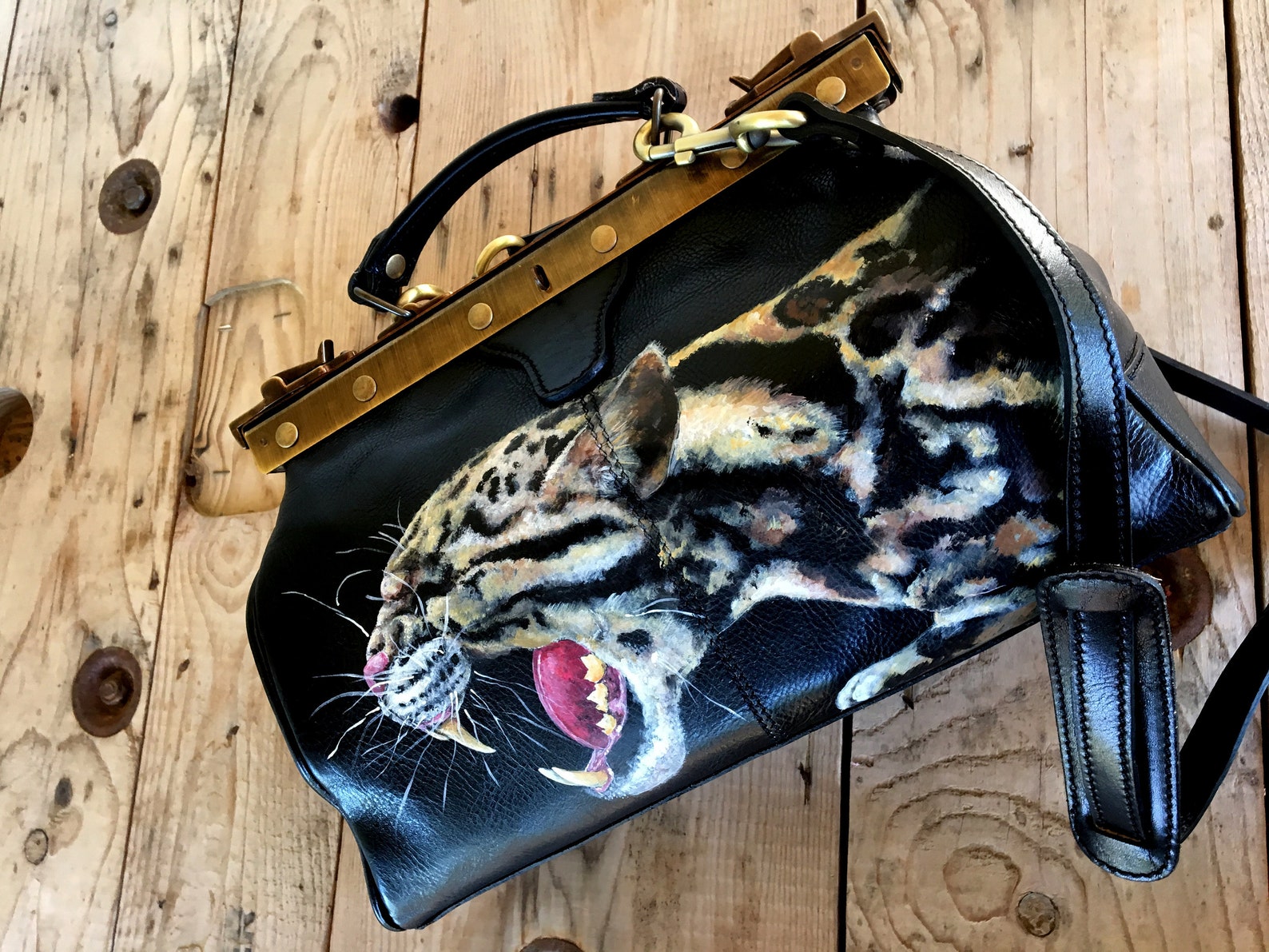 Snow Leopard Bag Leather Doctor Bag Hand Painted - Etsy