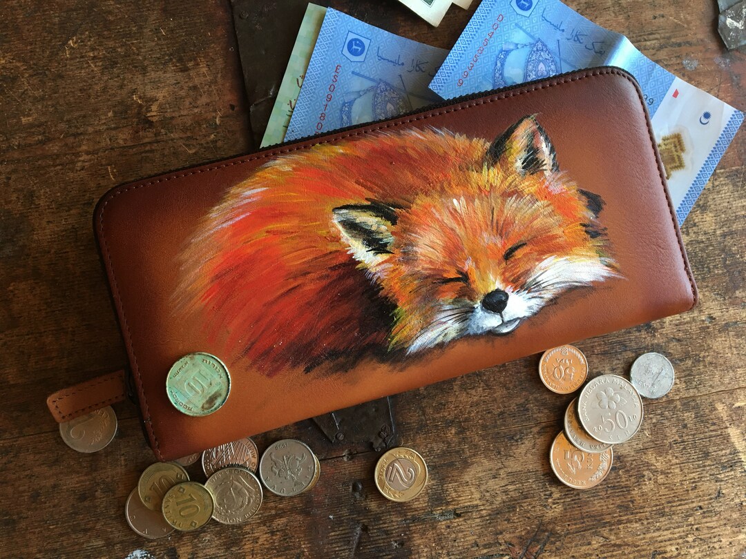 Personalized Wallet Leather Wallet Womens Cute Fox Hand Painted Art - Etsy