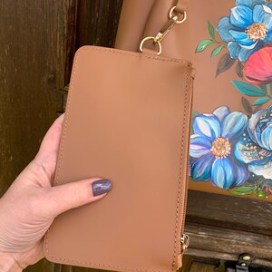 Leather Laptop Bag Women Flower Large Tote Bag Hand Painted Brown Work ...