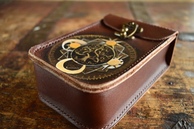 Tarot card box Tarot deck holder leather Hand painted Celtic | Etsy