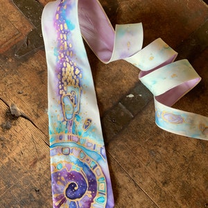 Sage Green and Very Peri Tie Maximalist Floral Necktie Hand Painted ...