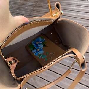 Leather Laptop Bag Women Flower Large Tote Bag Hand Painted Brown Work ...
