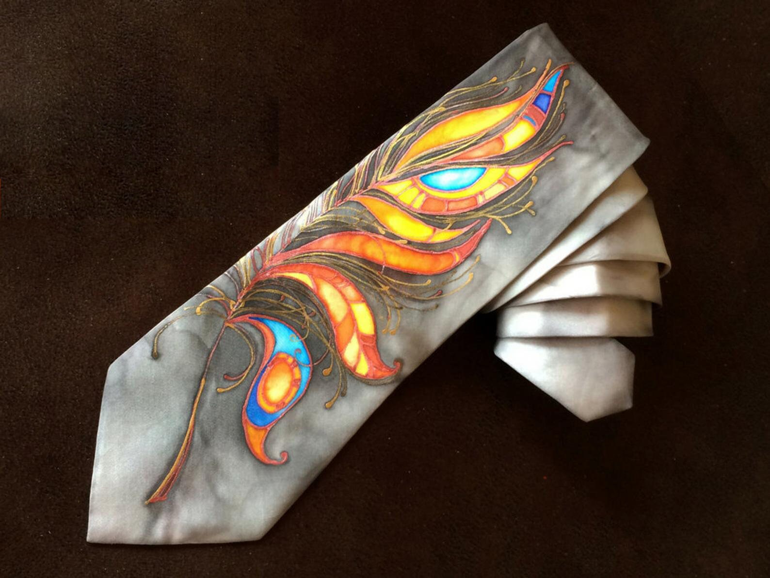 Grey Terracotta Silk Tie Hand Painted Mens Tie | Etsy