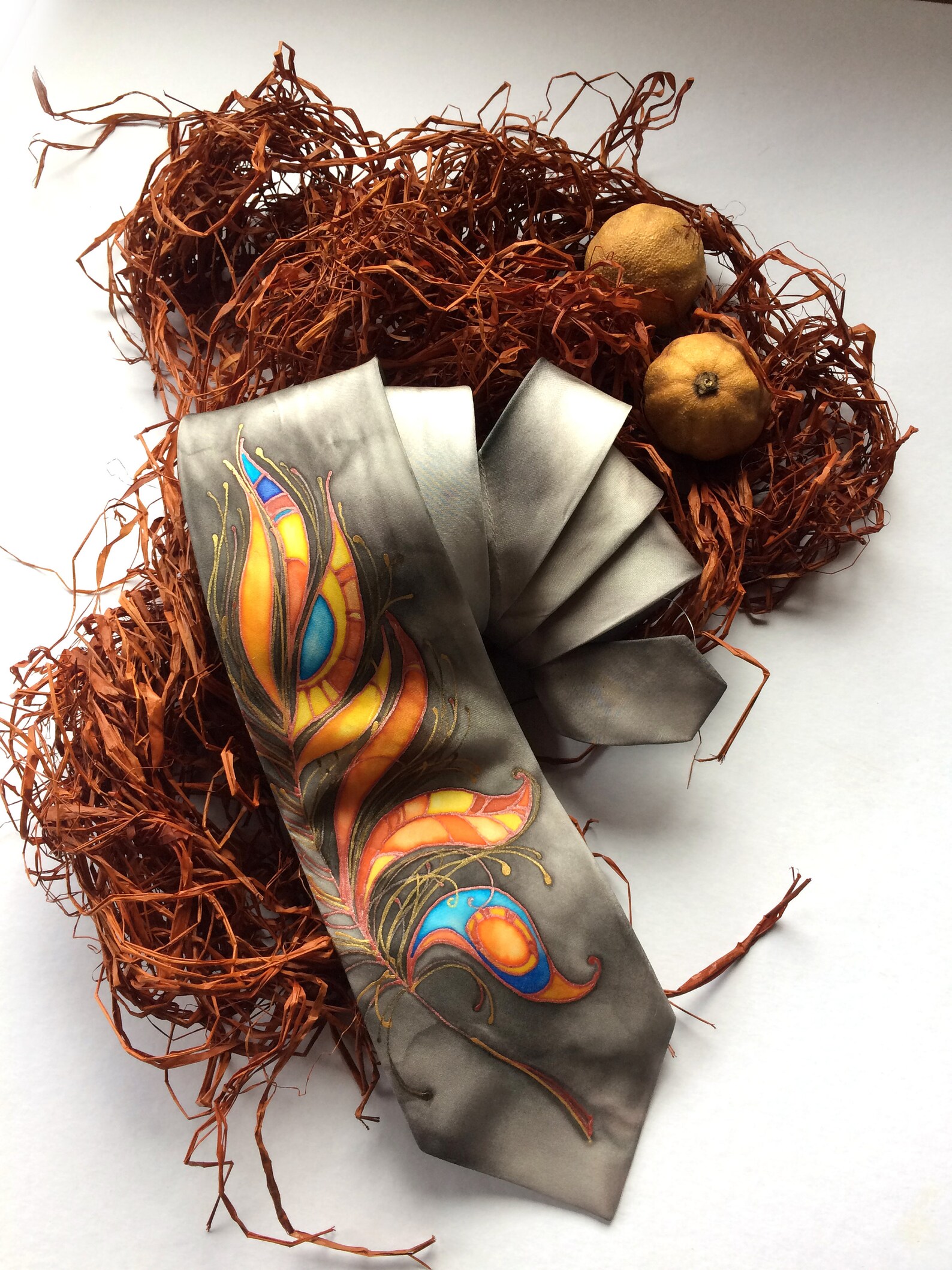 Grey Terracotta Silk Tie Hand Painted Mens Tie | Etsy