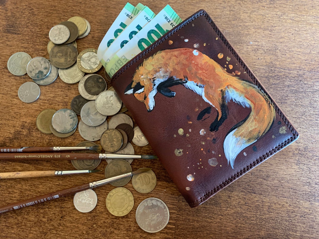 Personalized Trifold Card Holder Mens Fox Art Slim Wallet Hand Painted ...