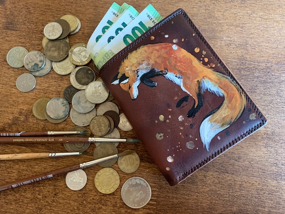Personalized Trifold Card Holder Mens Fox Art Slim Wallet Hand - Etsy