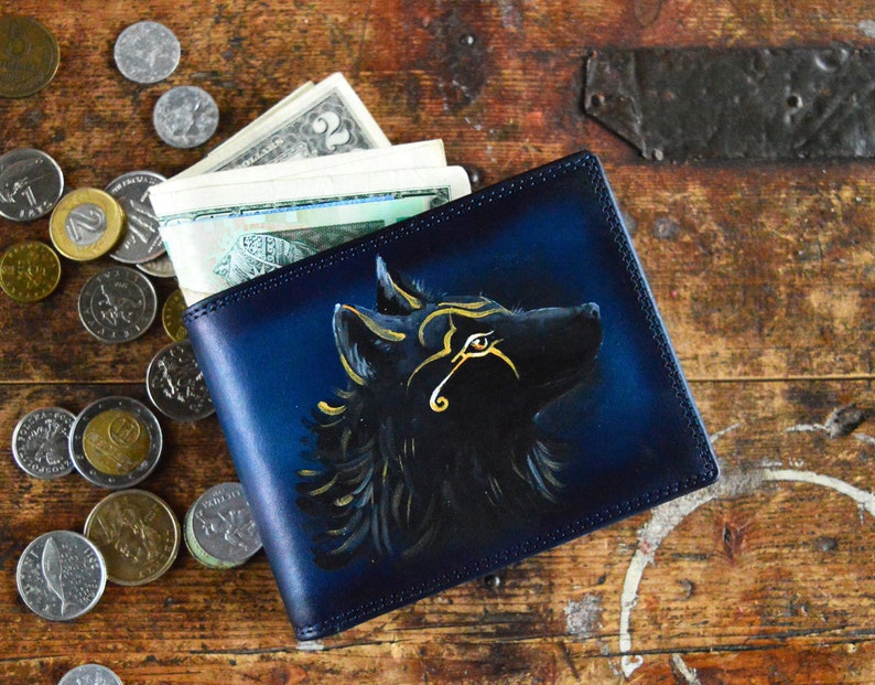 Small leather wallet Cute personalized wallet men Hand painted | Etsy