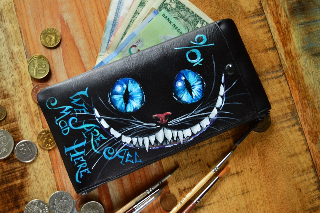 Phone Wallet Unique Long Coin Purse Leather Hand Painted Cheshire Smile ...
