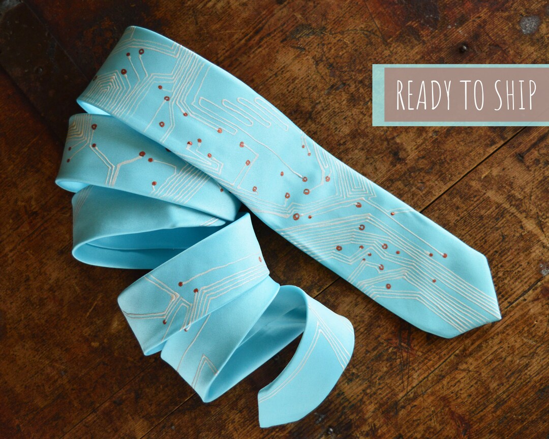 Neon Blue Circuit Board Skinny Tie Hand Painted Blue Necktie - Etsy