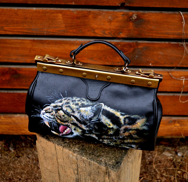Snow Leopard Bag Leather Doctor Bag Hand Painted - Etsy