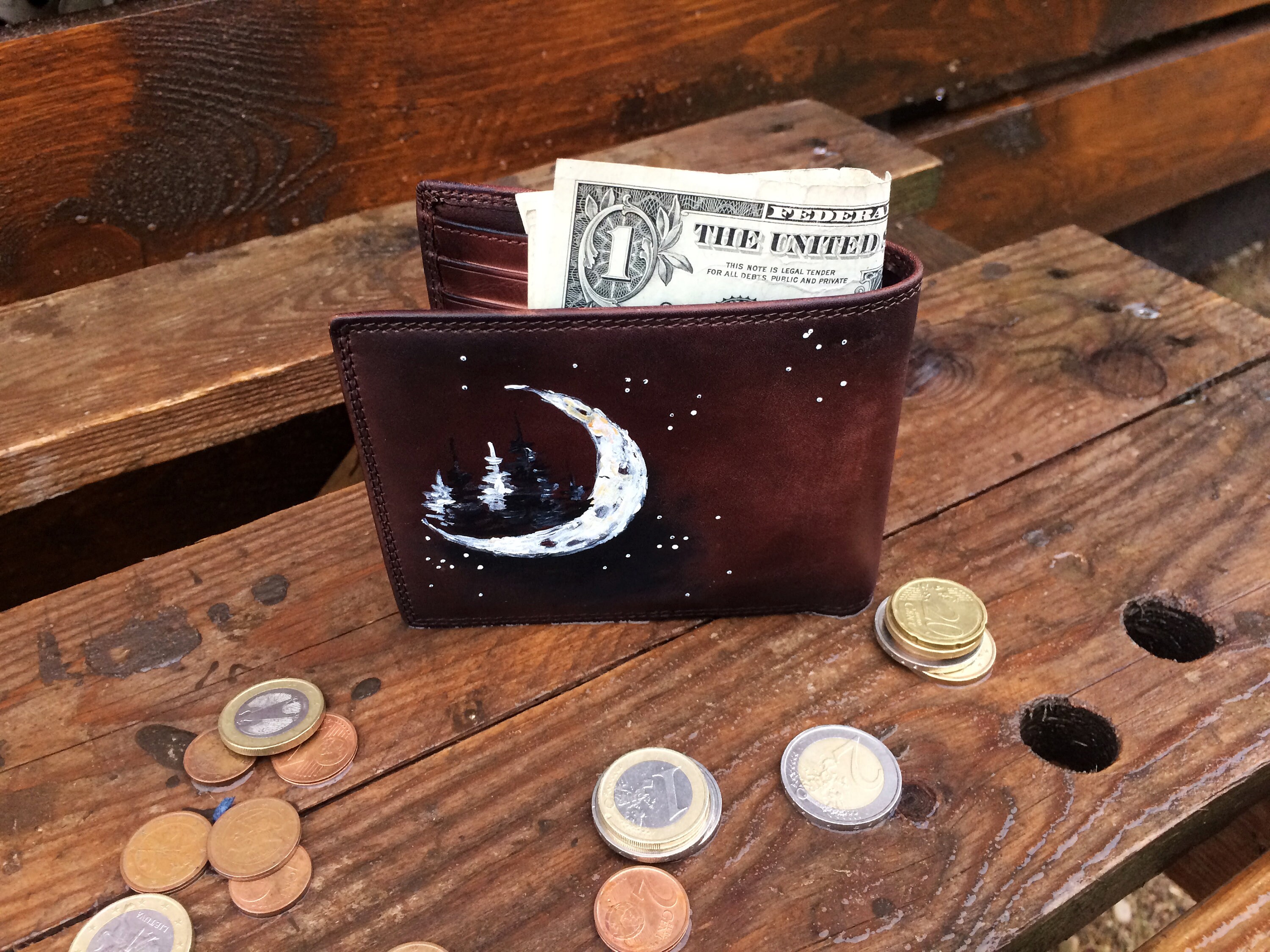 Wolf Wallet Thin Bifold Leather Coin Purse Woodland Wallet for | Etsy