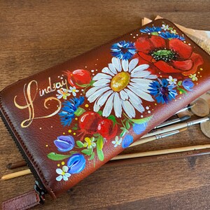 Long Leather Wallet Painted Cute Card Wallet Women - Etsy