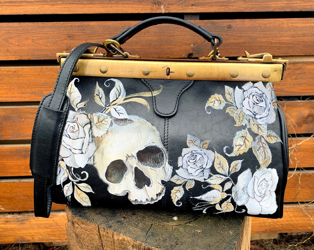 Leather Skull Bag Goth Purse Gothic Lolita Leather Doctor Bag Hand ...