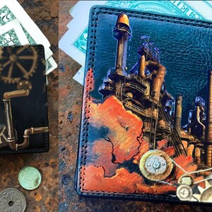 Steampunk Wallet Personalized Wallet Men Hand Painted Leather | Etsy