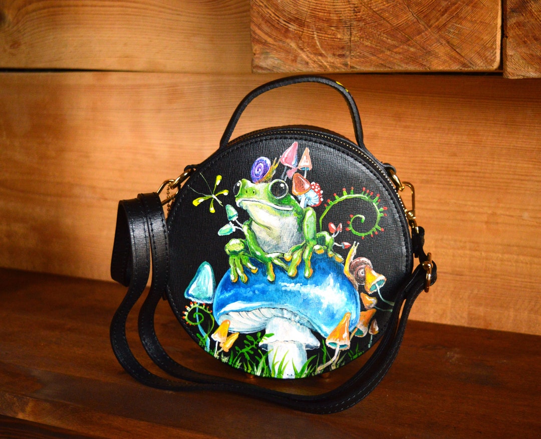 Frog Purse Circle Goblincore Mushroom Bag Round Handpainted - Etsy