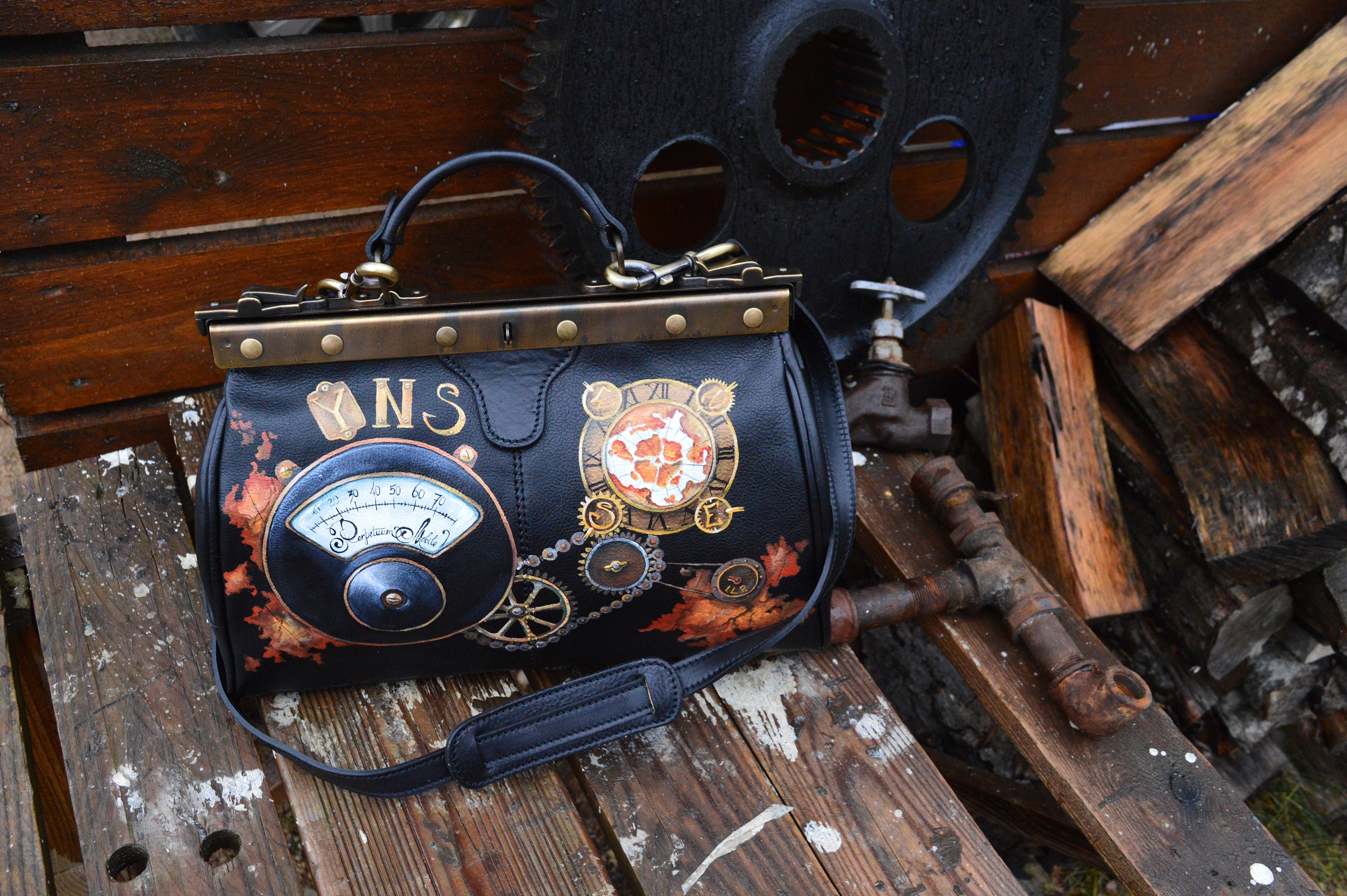 Leather Doctor Bag Steampunk Black Purse Personalized Bag Hand | Etsy