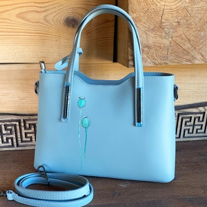 Small Ladies Purse Sky Blue Bag White Poppy Flower Satchel Bag Hand ...