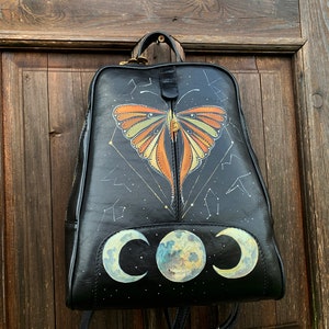 Lunar Moth Backpack Women Mini Leather Backpack Witchy Aesthetic Hand ...