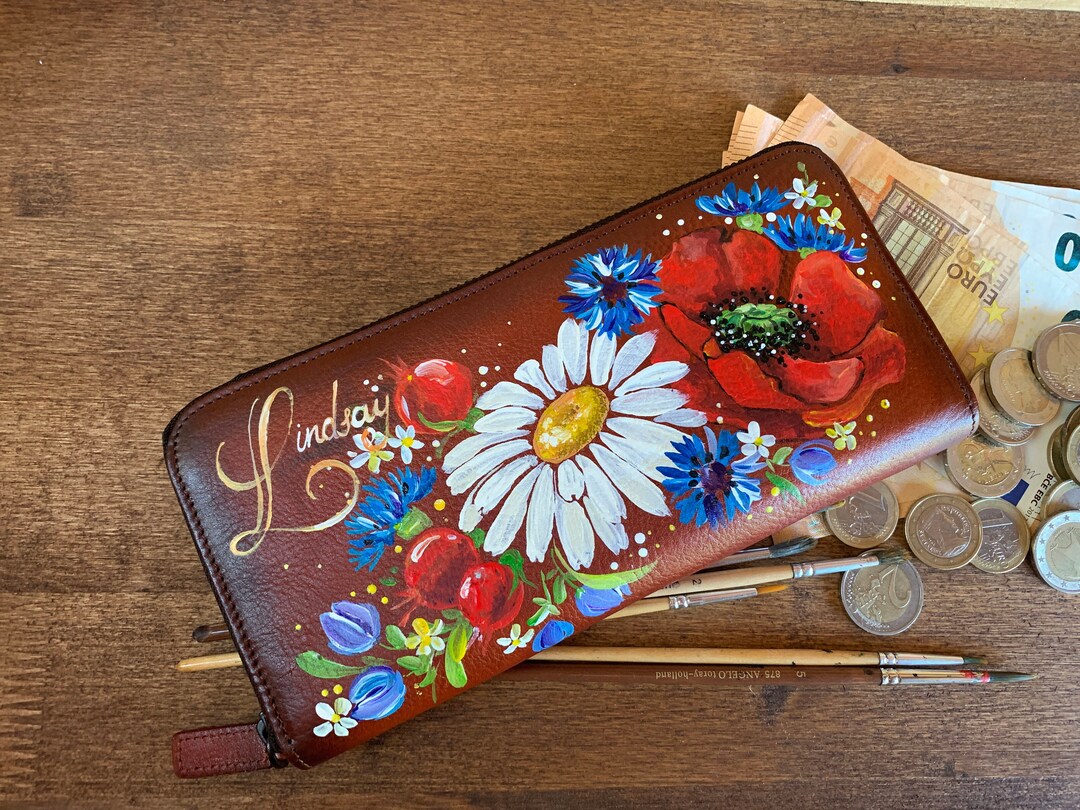 Long Leather Wallet Painted Cute Card Wallet Women - Etsy