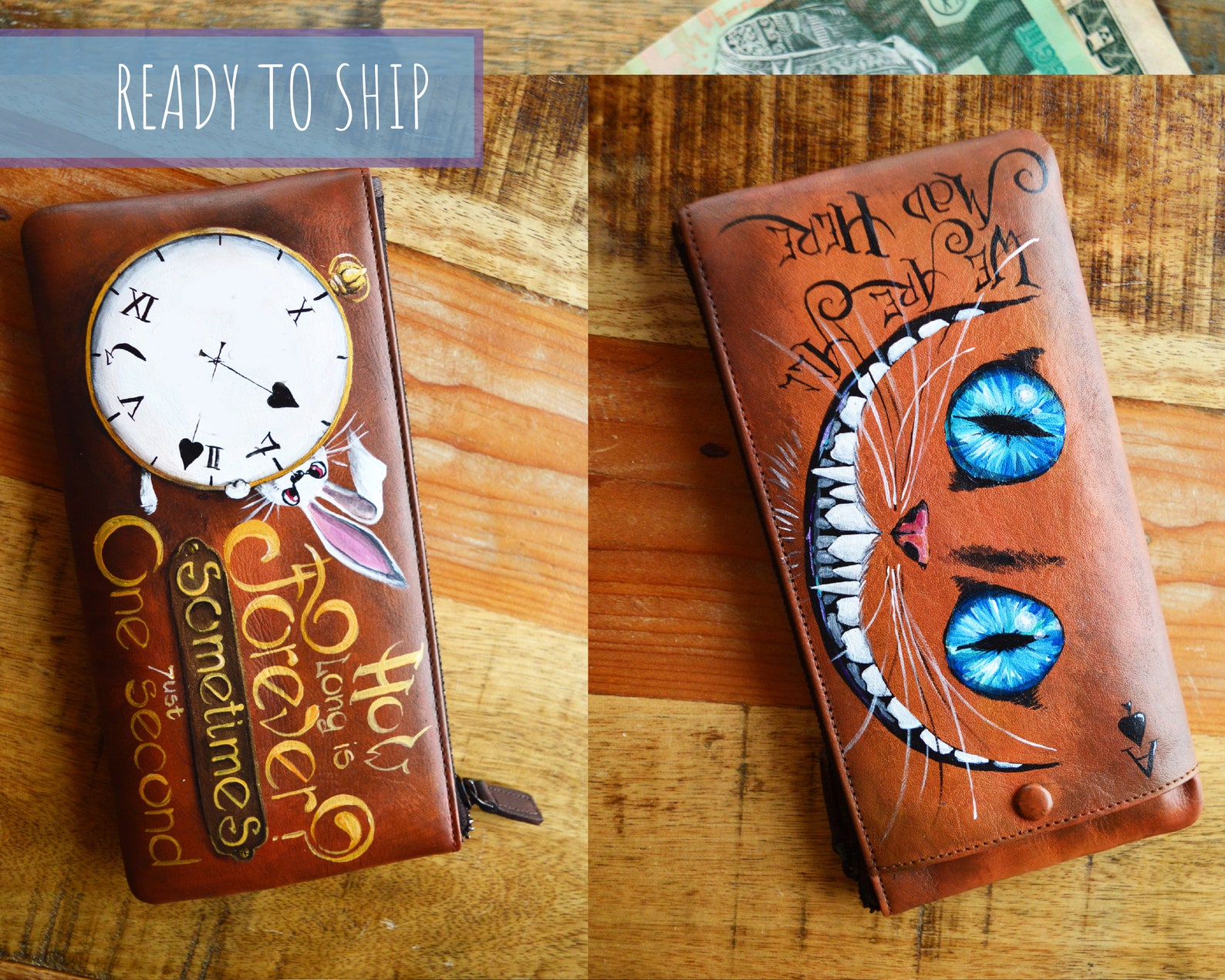 Slim Cheshire Smile Wallet Steampunk Phone Wallet Leather Hand | Etsy