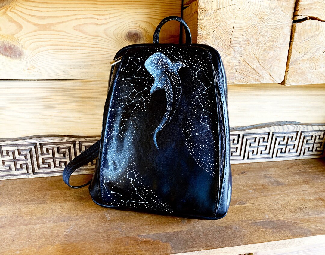 Whale Shark Mini Backpack Small Leather Laptop Backpack Black Hand ...