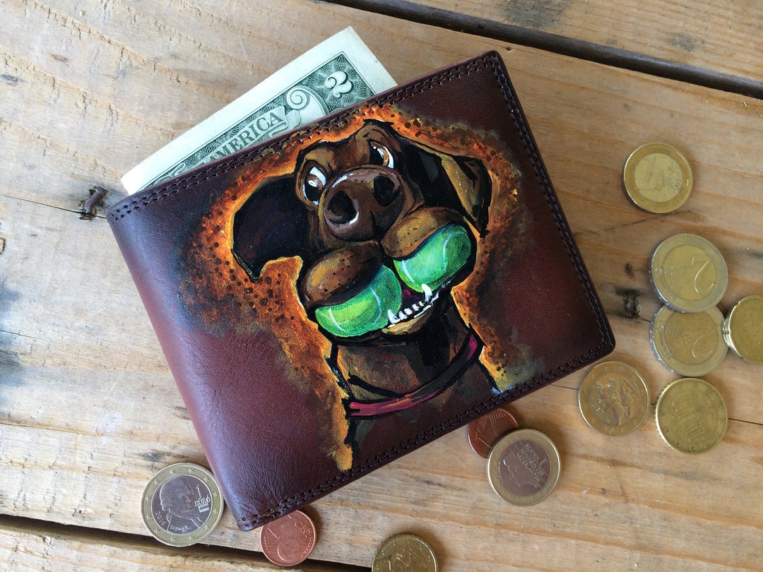 Leather Bifold Wallet Mens Custom Pet Photo Portrait Dog Remembrance ...