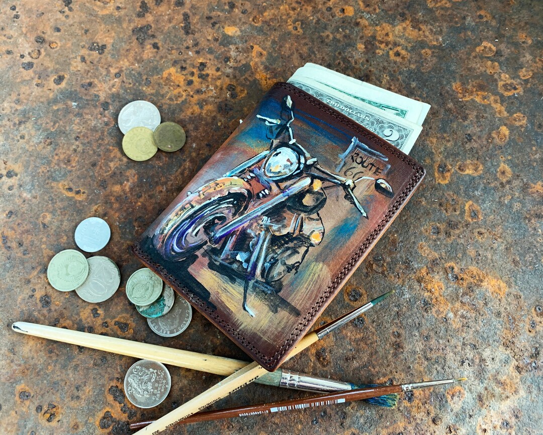 Slim Motorcycle Chain Wallet Mens Trifold Biker Wallet Custom Painted ...