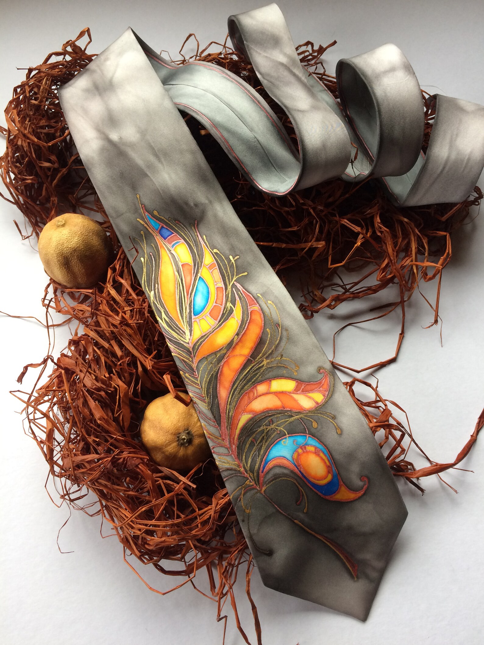 Grey Terracotta Silk Tie Hand Painted Mens Tie | Etsy