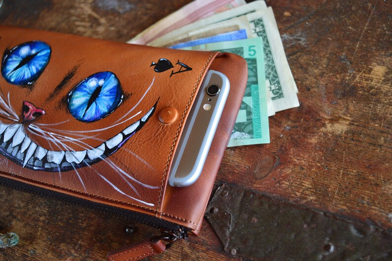Slim Cheshire Smile Wallet Steampunk Phone Wallet Leather Hand | Etsy