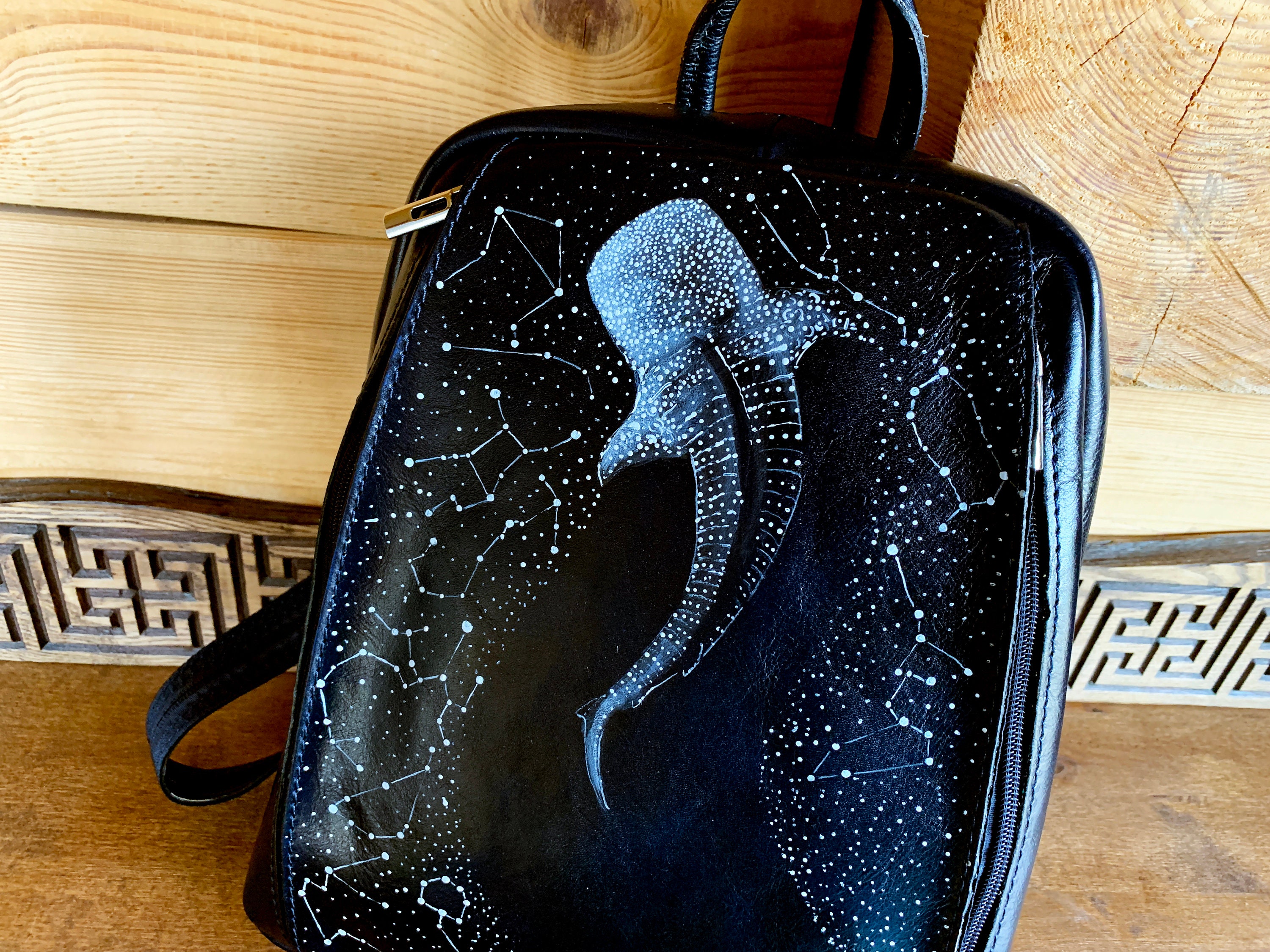 Whale Shark Mini Backpack Small Leather Laptop Backpack Black Hand ...
