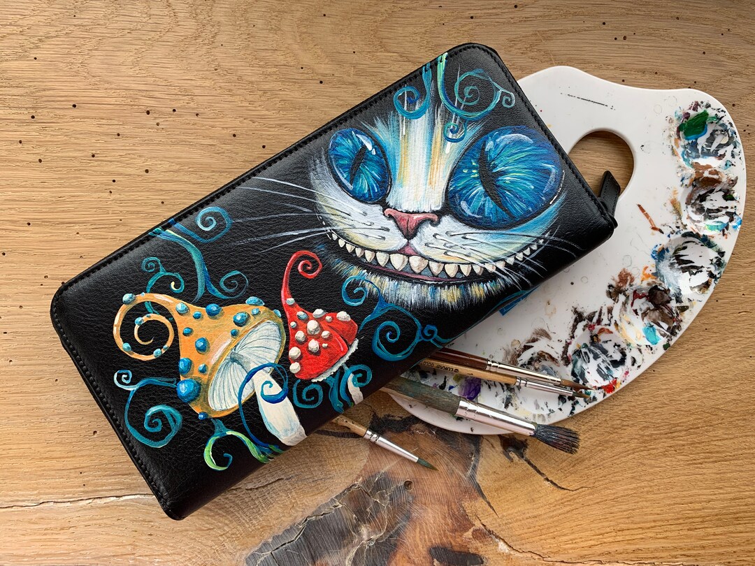 Painted Wallet Cheshire Smile Cute Cat Wallet Leather Coin Purse Alice ...