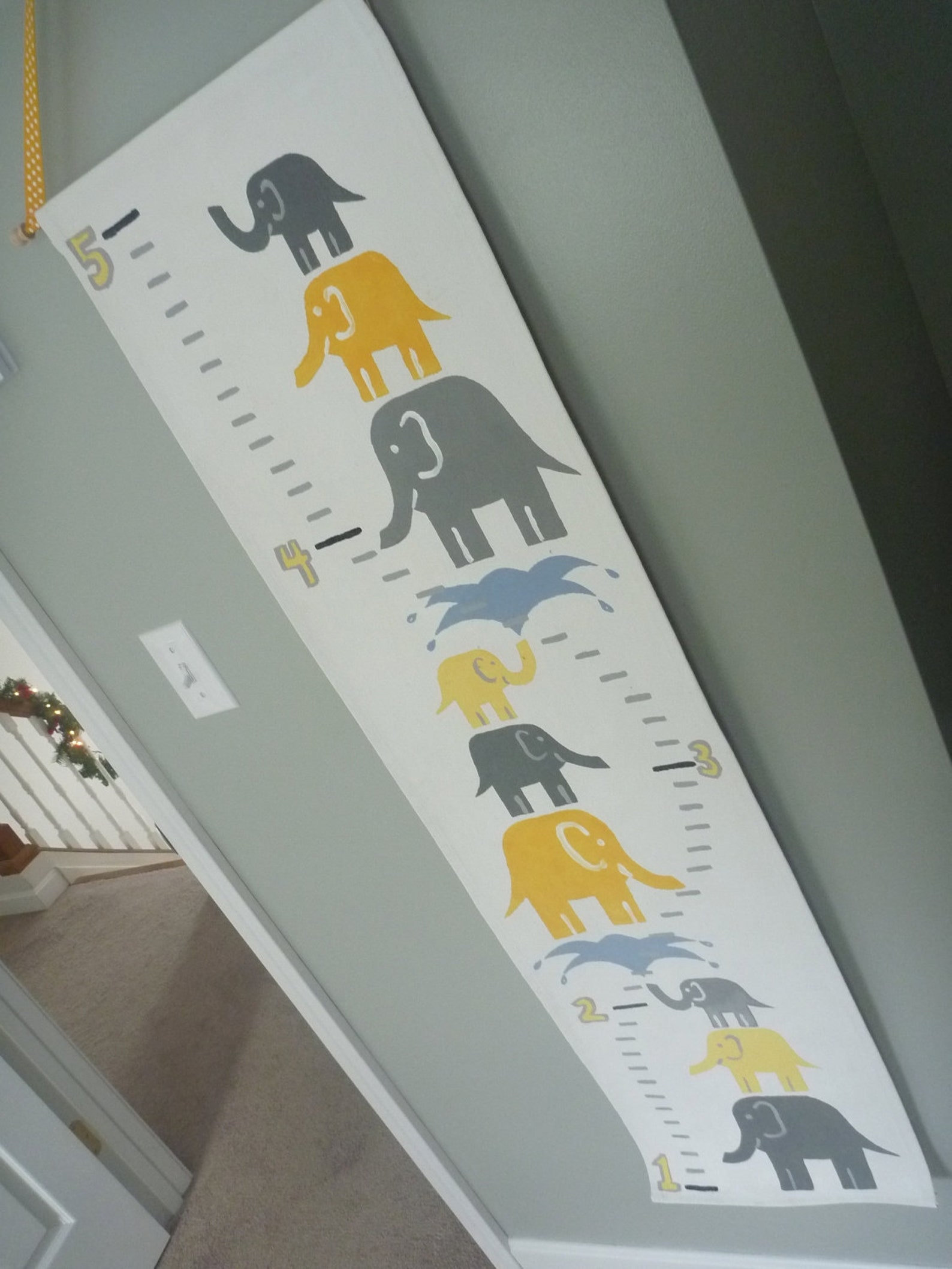 Growth Chart Stacked Elephants Yellow and Gray Customizable Handpainted ...