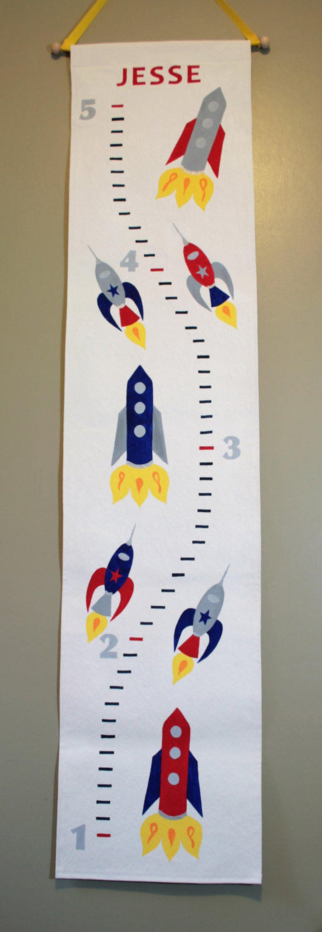 Growth Chart Rocket Ships, Red, Blue & Gray, Customizable Handpainted ...