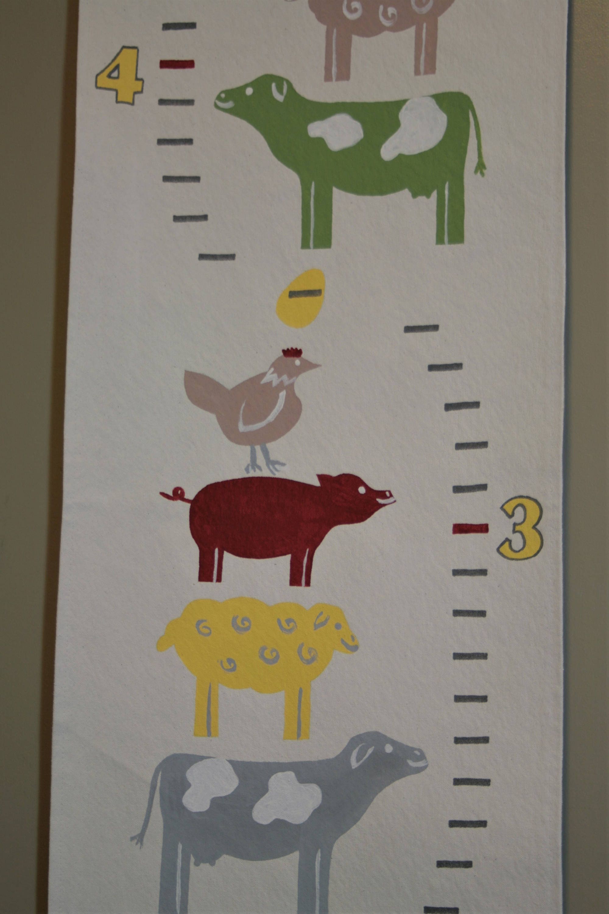 Growth Chart Barnyard Animals Red, Yellow, Green Farm Animals ...