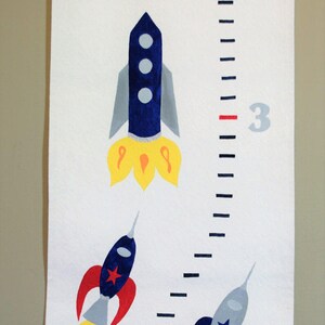 Growth Chart Rocket Ships, Red, Blue & Gray, Customizable Handpainted ...