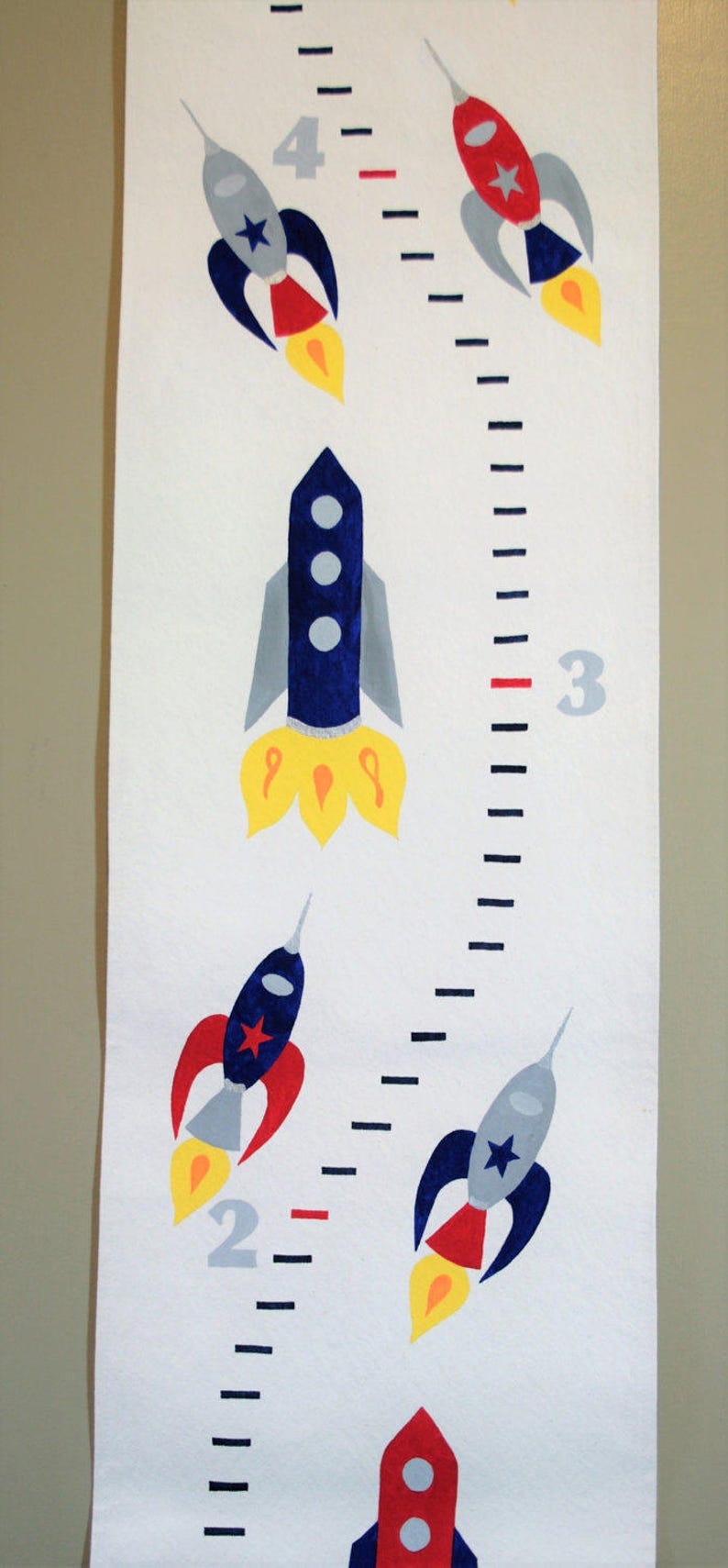 Growth Chart Rocket Ships, Red, Blue & Gray, Customizable Handpainted ...