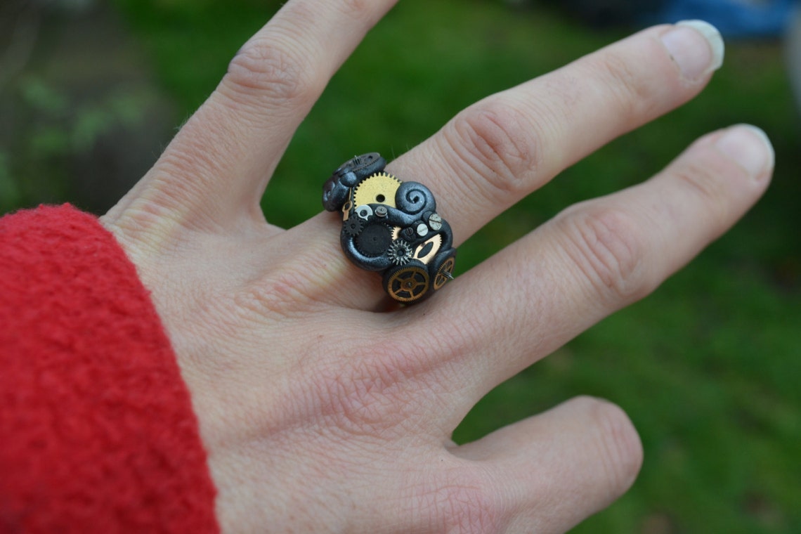 Steampunk Cogs Ring UK Size P P 1/2.....unique and - Etsy