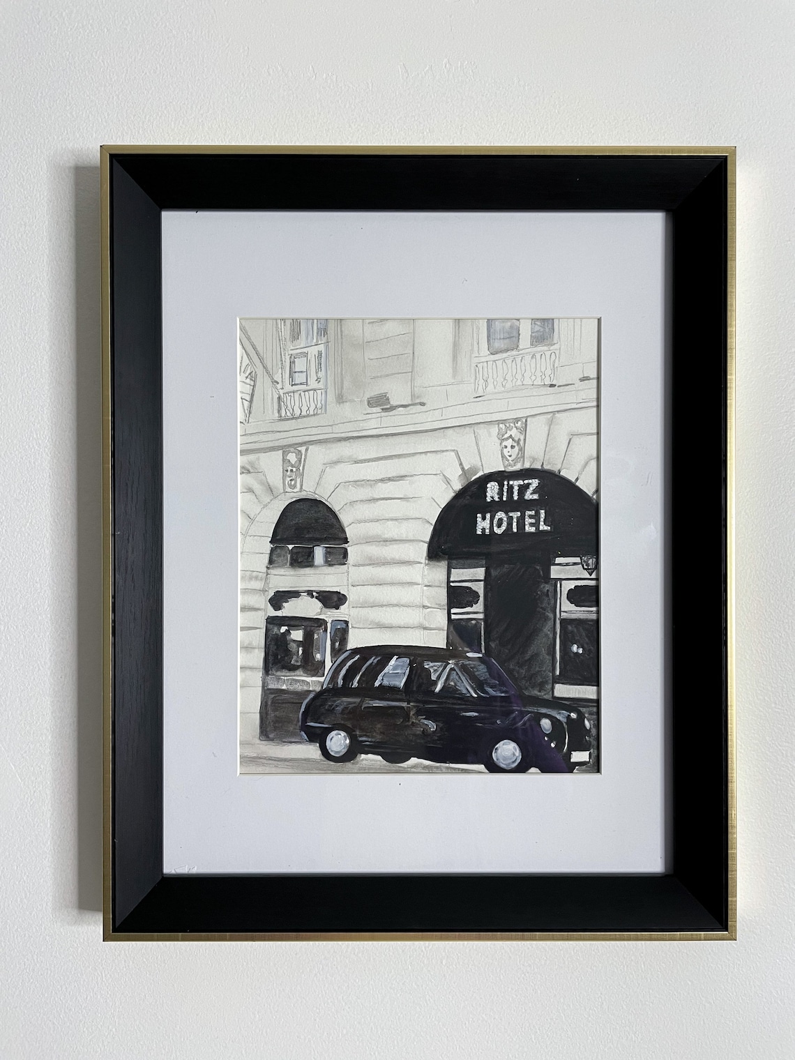 Ritz Hotel London Watercolor Painting: Black Cab, England Wall Art (8 ...