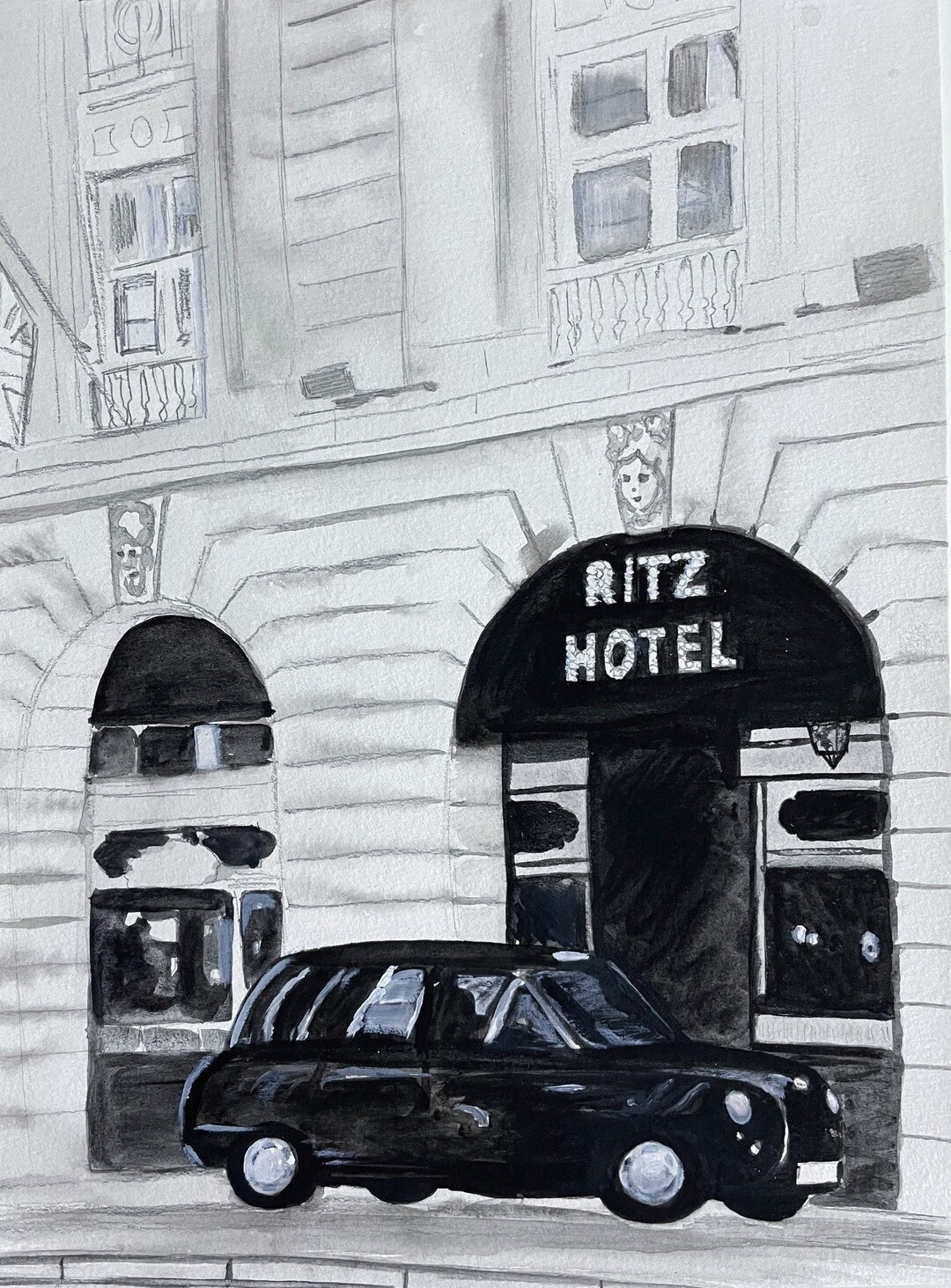 Black & White Watercolor Painting the Ritz Hotel Wall Art London ...