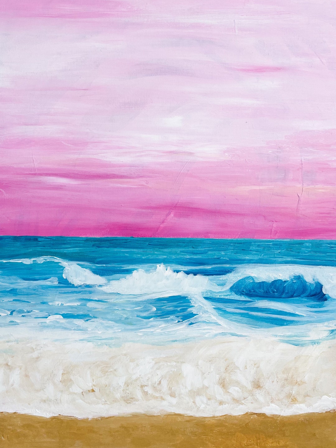 Pink Skies & Ocean Waves Waterscape Painting for Beach Lover Gift Idea ...