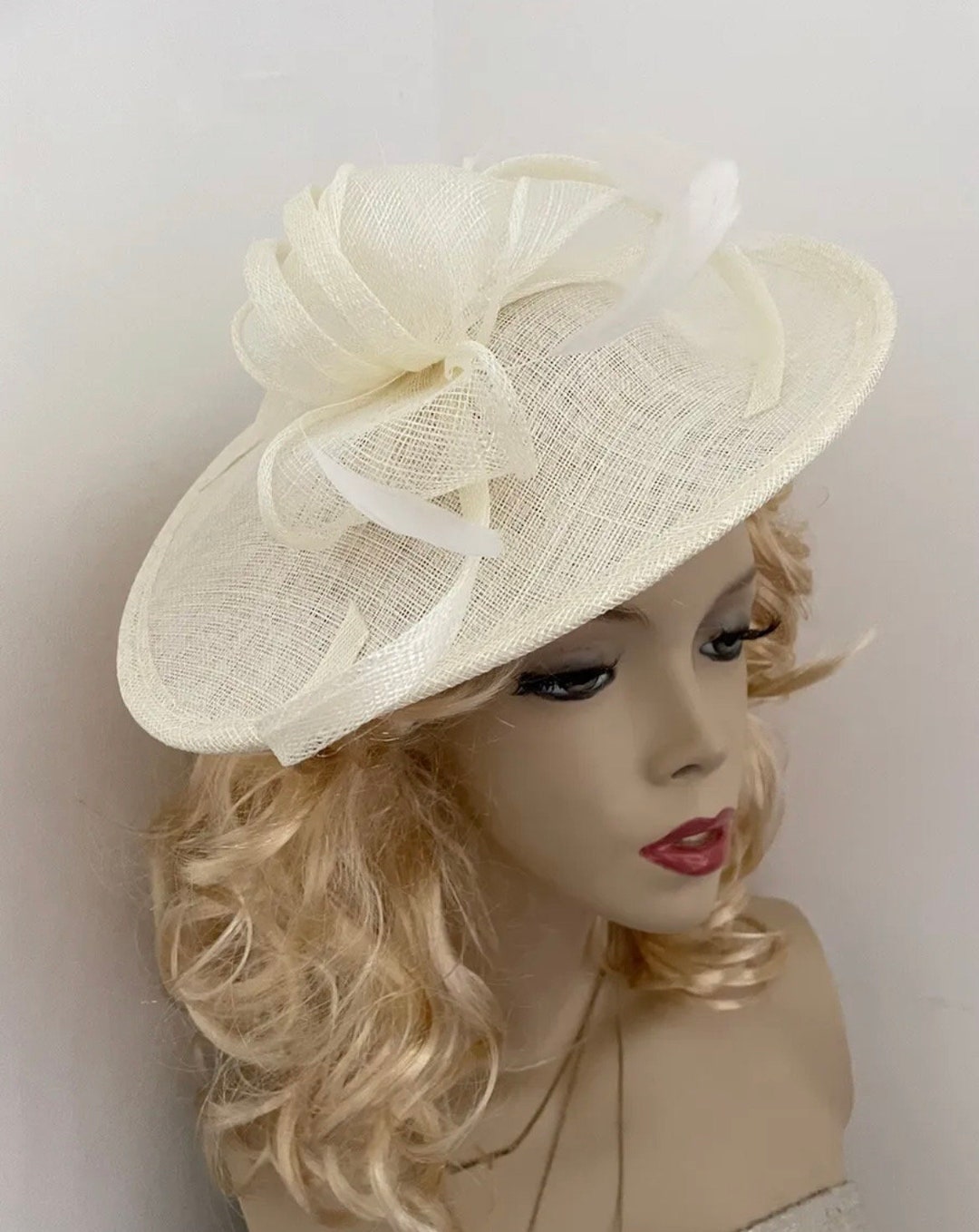 Hatinator Fascinator Hat Cream Ivory Saucer Headpiece With Feathers on ...