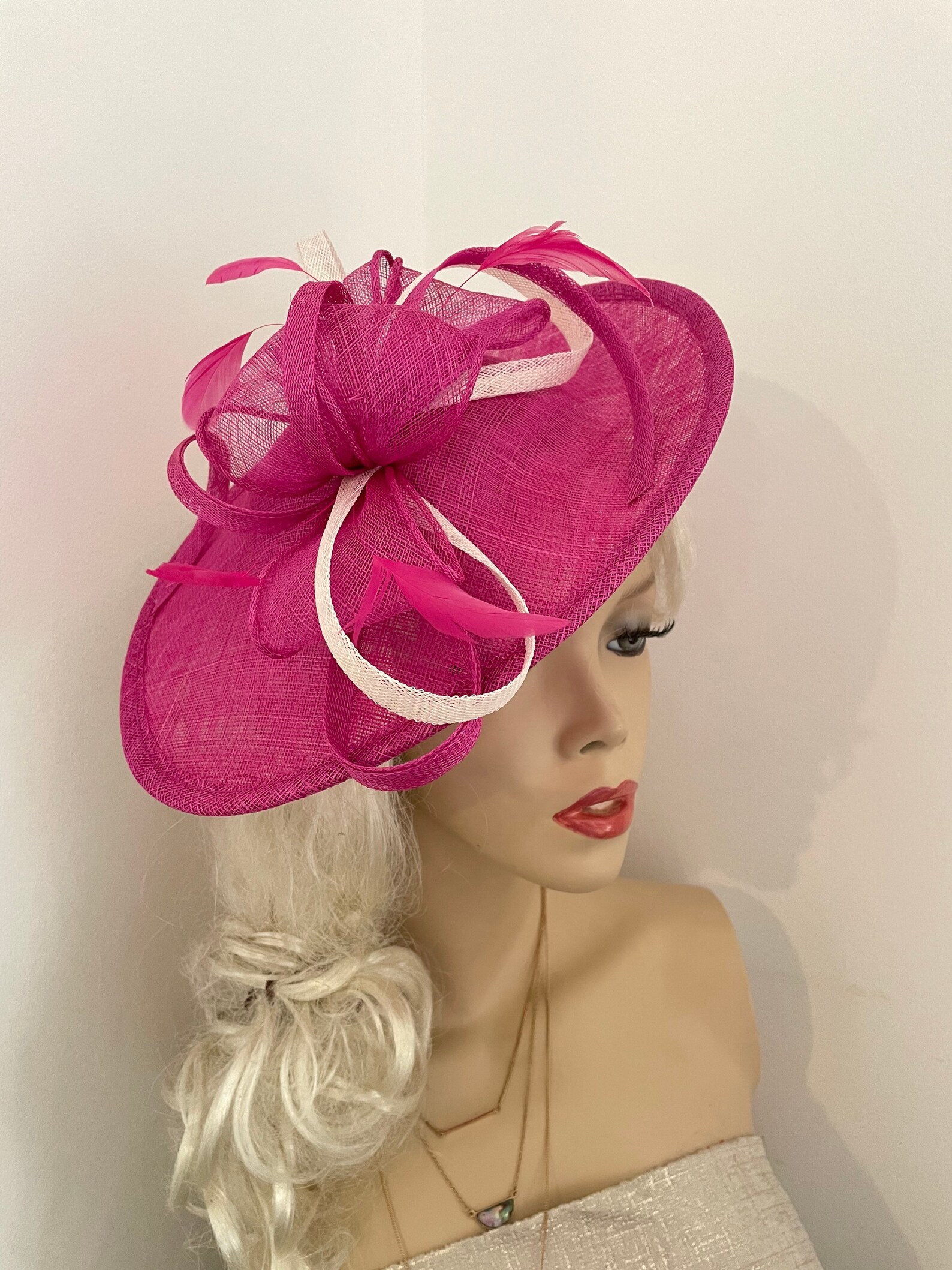 Fascinator Hat Fuchsia Pink Ivory Saucer Headpiece on - Etsy UK