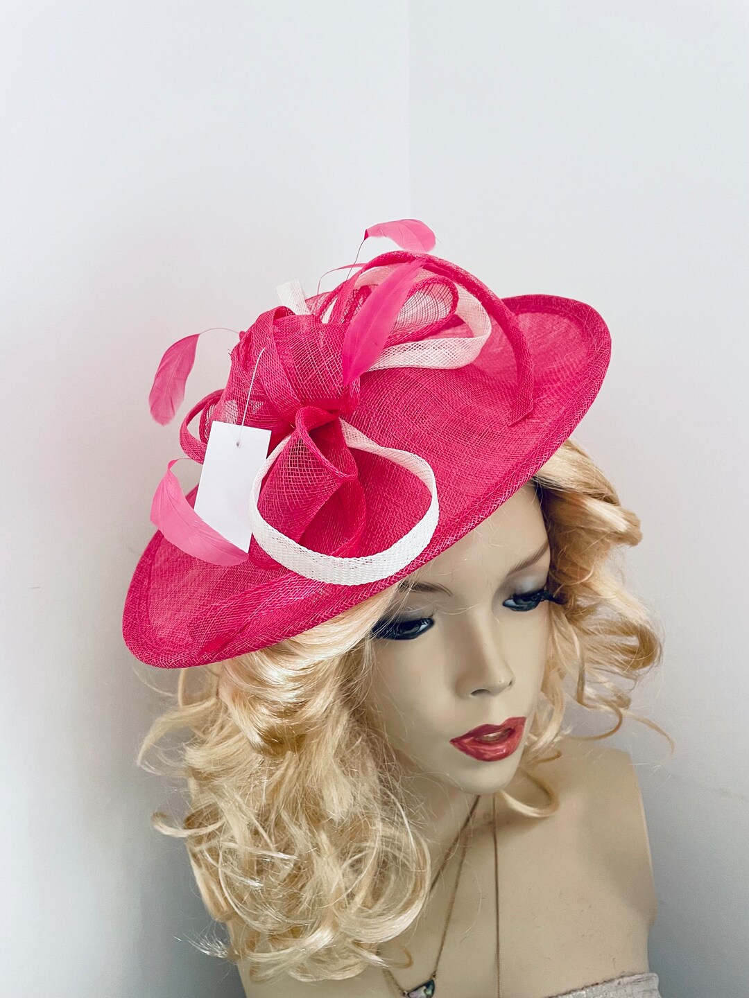 Fascinator Hat Cerise Pink Ivory Cream Hatinator Saucer Headpiece on ...
