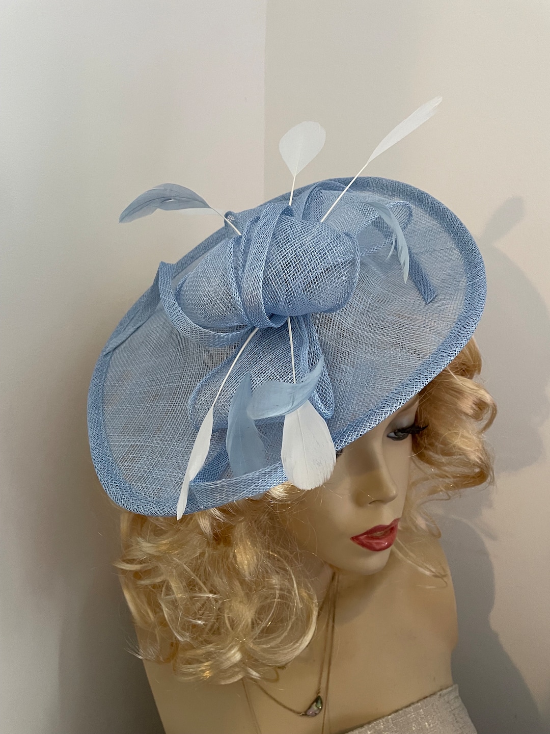 Pale Light Blue White Feather Fascinator Hat Saucer Hatinator, Perfect ...