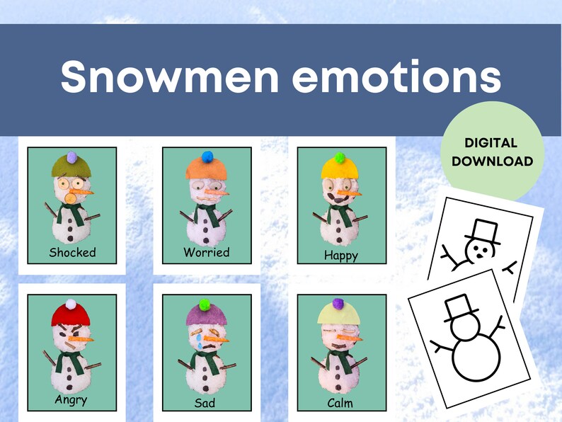 Snowmen Emotions Feelings Flash Cards Digital Download Kids Mental ...
