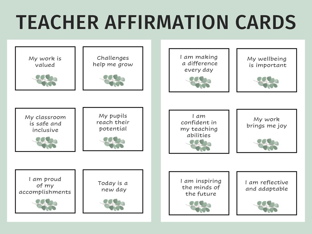 Teacher Affirmation Cards Digital Download, Teacher Gift, Teacher Well ...