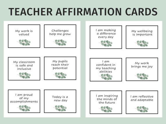 Teacher Affirmation Cards Digital Download Teacher Gift - Etsy