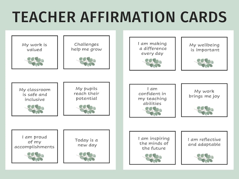 Teacher Affirmation Cards Digital Download, Teacher Gift, Teacher Well ...