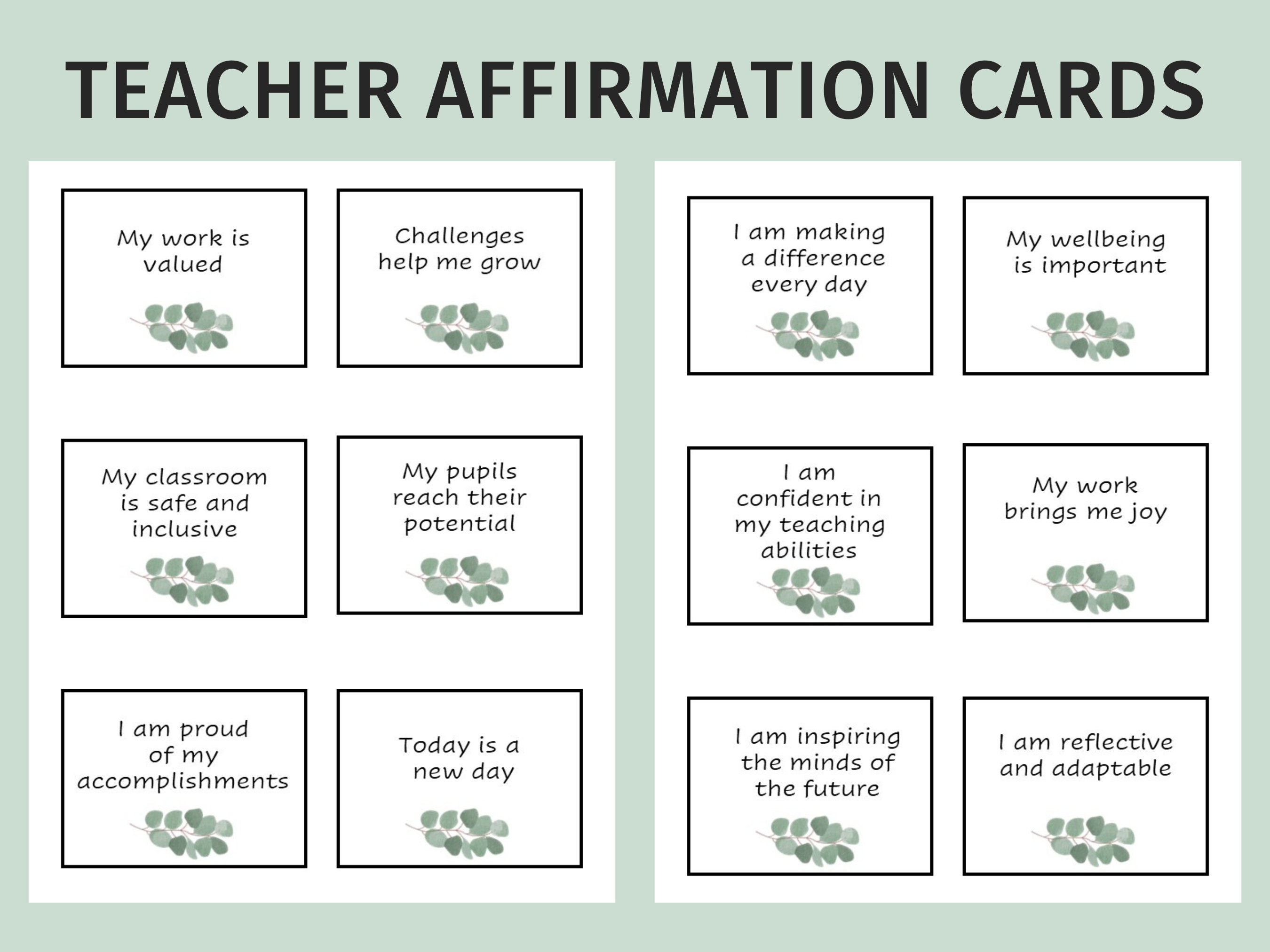Teacher Affirmation Cards Digital Download, Teacher Gift, Teacher Well ...
